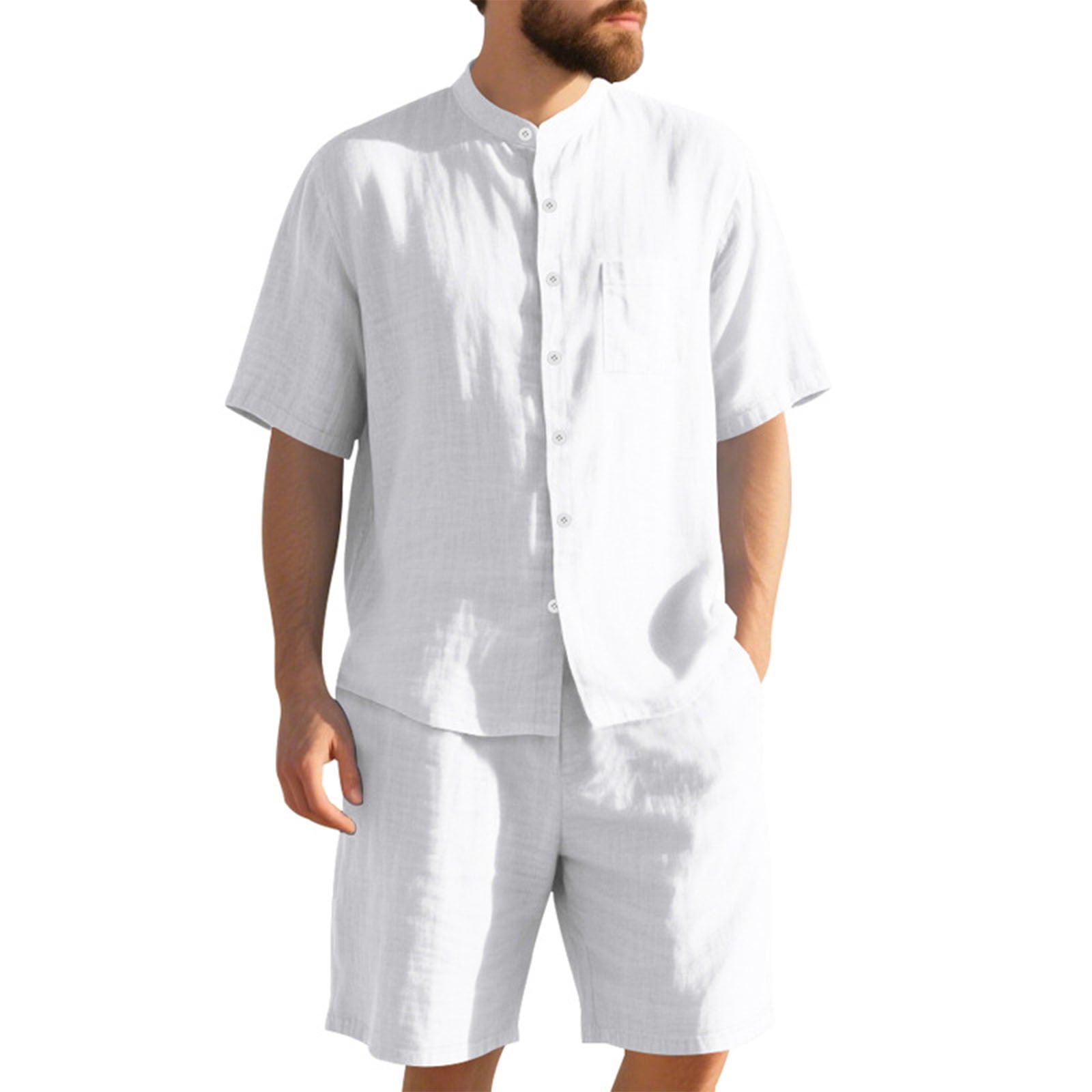Rvwovn Men's Casual Summer Linen Matching Set Button Down Shirt and ...
