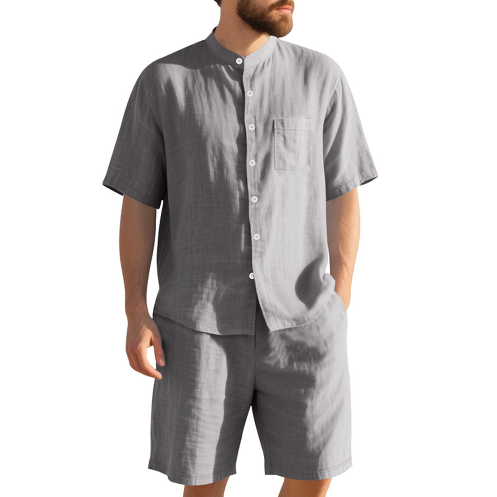 Rvwovn Men's Casual Summer Linen Matching Set Button Down Shirt and ...