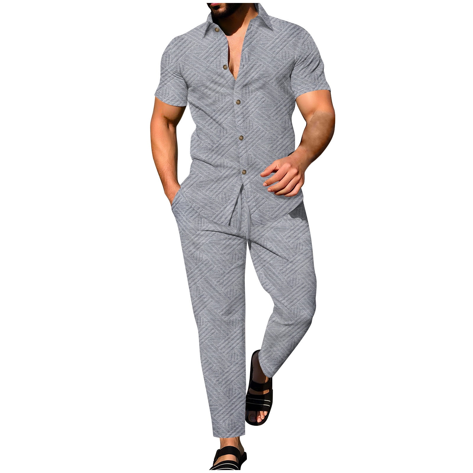 Rvwovn Men's Geometric Texture Pants Set – Soft 2-Piece Matching Outfit ...