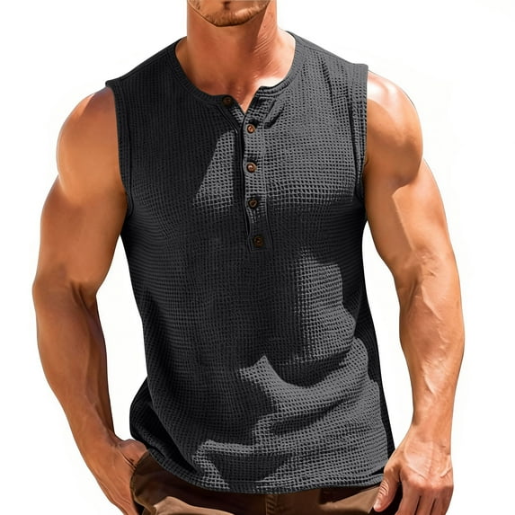 Rvwovn Men's Henley Waffle Knit Tank Tops Quick Dry Sleeveless Workout ...