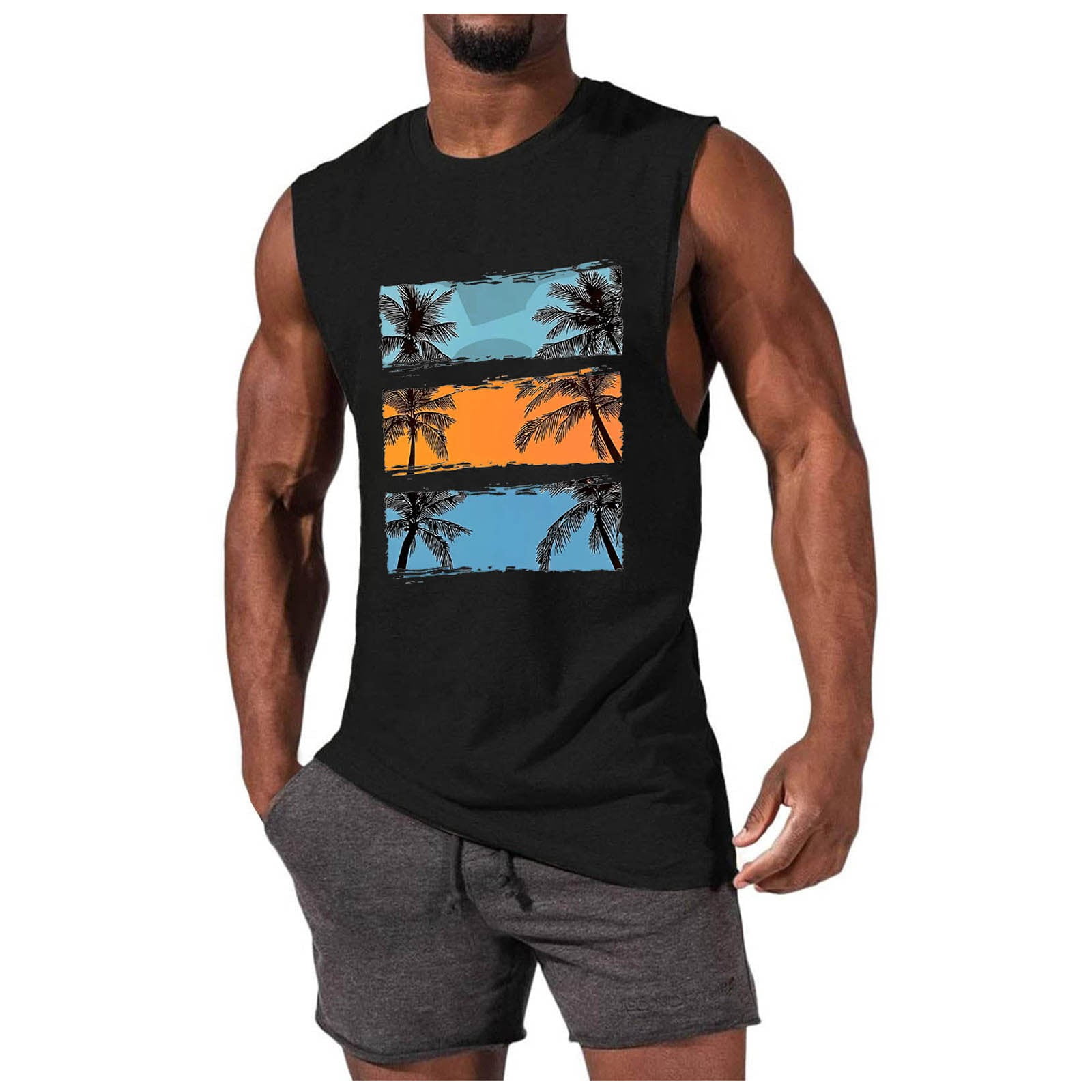 Rvwovn Men's Muscle Tank Top Tropical Graphic Breathable Sleeveless Gym ...