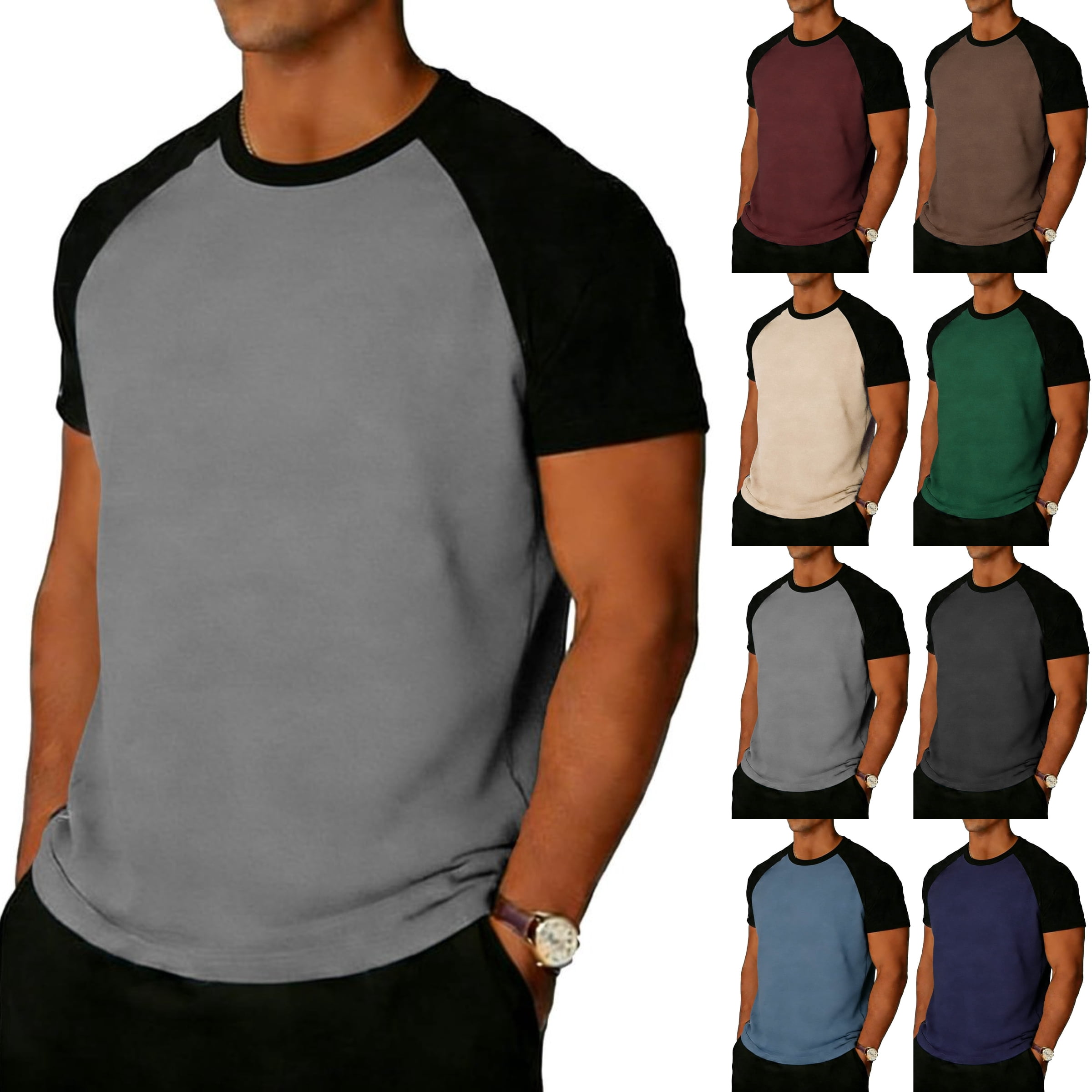 Rvwovn Men's Raglan Short Sleeve T-Shirt - Color Block Regular Fit ...