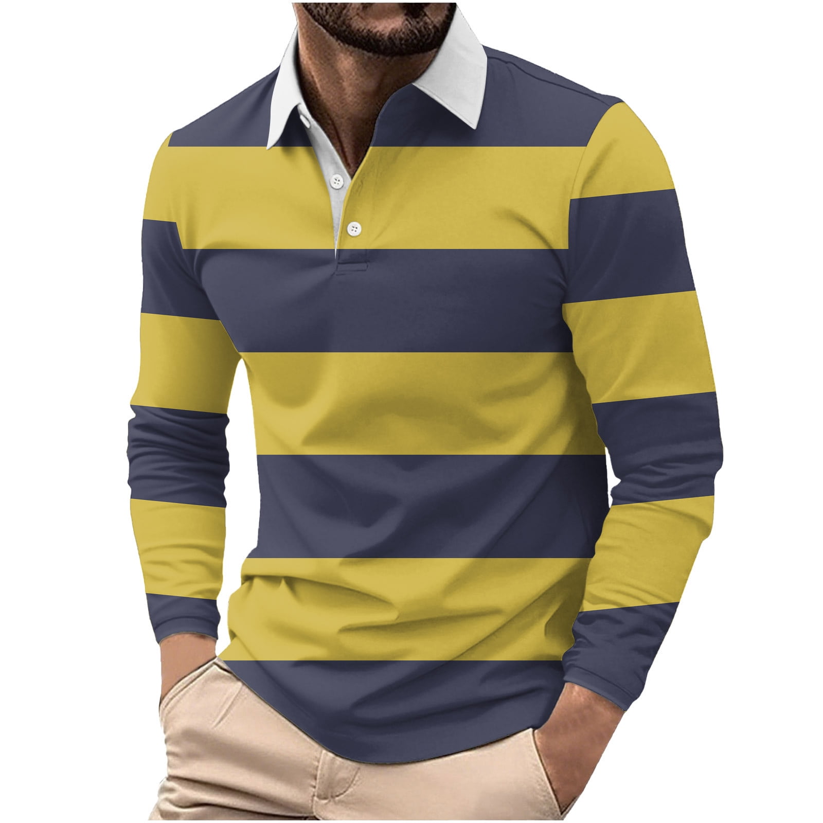 Rvwovn Men's Striped Collared Henley Shirts - Long Sleeve Moisture ...