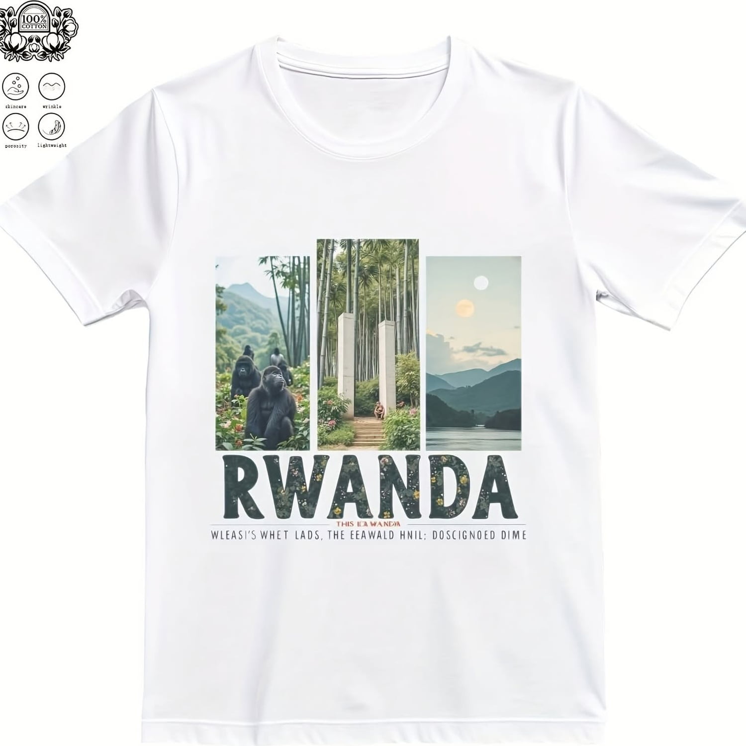 Rwanda Graphic - 220g Cotton T-Shirt - Floral Design - Afri Inspired ...