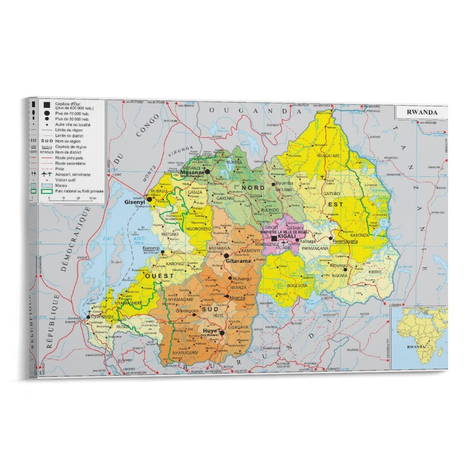 Rwanda Map Posters Picture Print Canvas Poster Wall Paint Art Posters ...