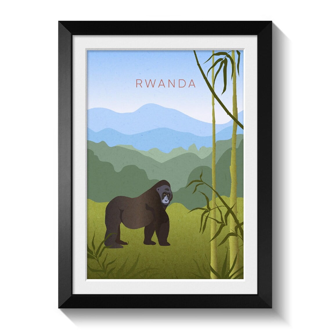 Rwanda Minimal Travel Poster, African Mountains, Wildlife, National ...