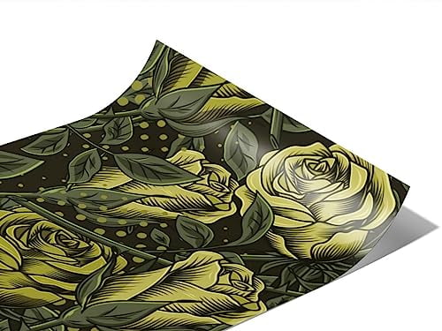 Rwraps Classic Floral Green Rose Gloss Vinyl Film Wrap 59in x 8ft Vinyl ...