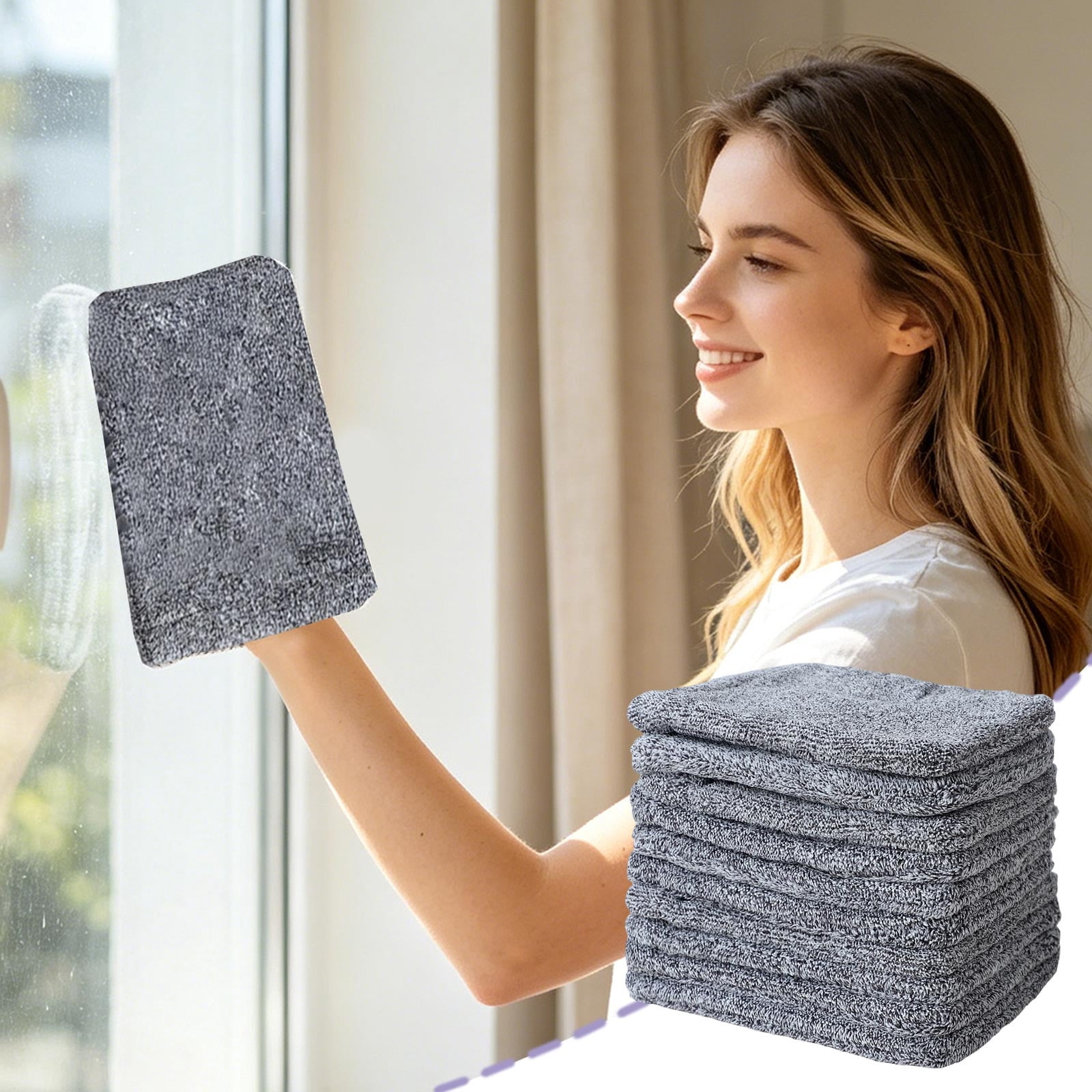 Rwvbm 10 Pack Gray Glove Style Cleaning Cloths, Highly Absorbent Thick ...