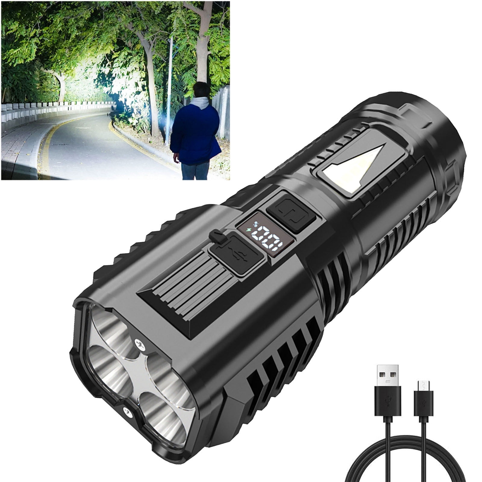 Rwvbm 25W USB Rechargeable COB Flashlight with Digital Battery Display ...