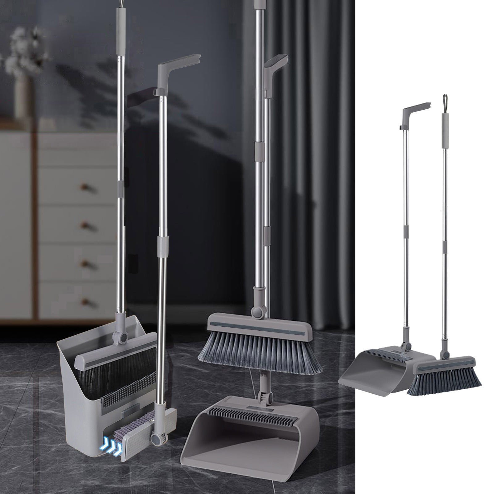 3-in-1 & Dustpan Set 33" Stainless Steel Hle Space-Saving St-Up Wide ...