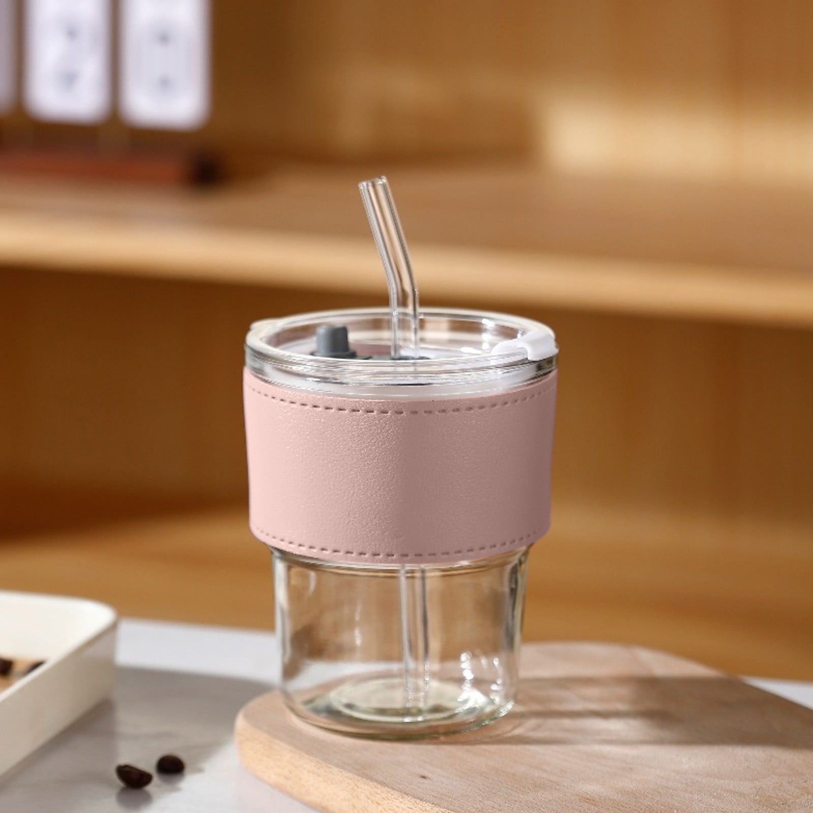 Rwvbm 420ml Glass Straw Cup with Lid-Insulated Reusable Coffee Cup for ...