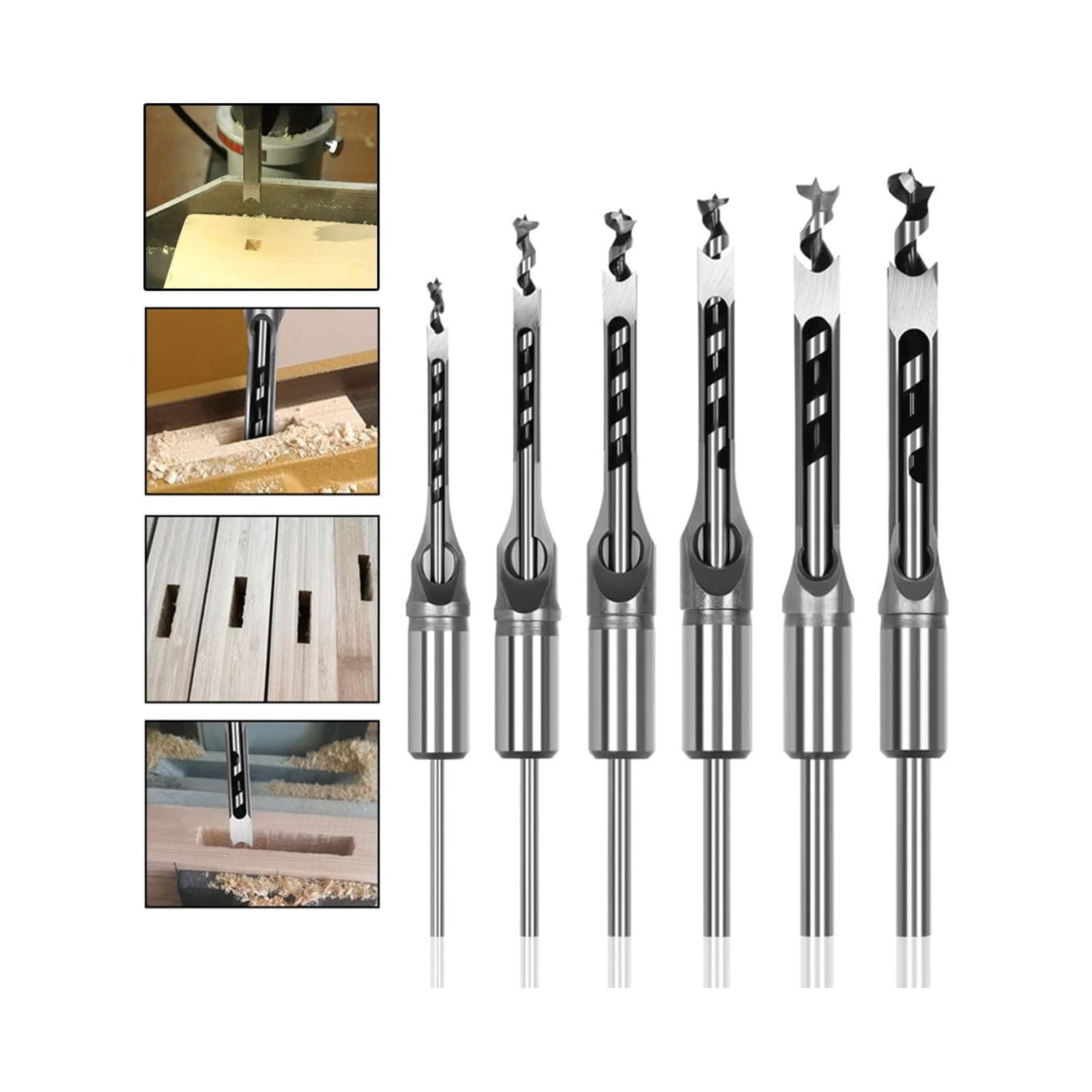Rwvbm 6-Piece Square Hole Mortiser Drill Bit Set High-Carbon Steel ...