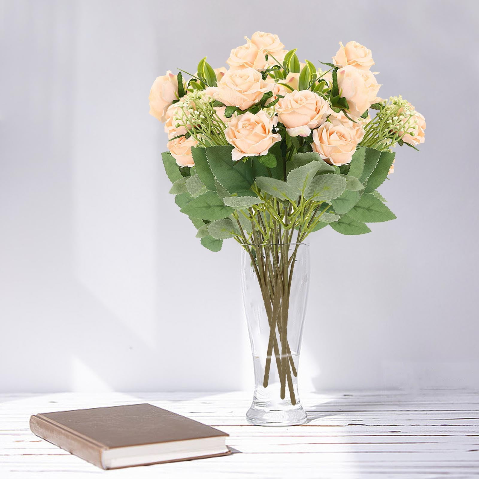 Rwvbm Artificial Silk Rose Bouquet Realistic Fake Flowers for Home ...