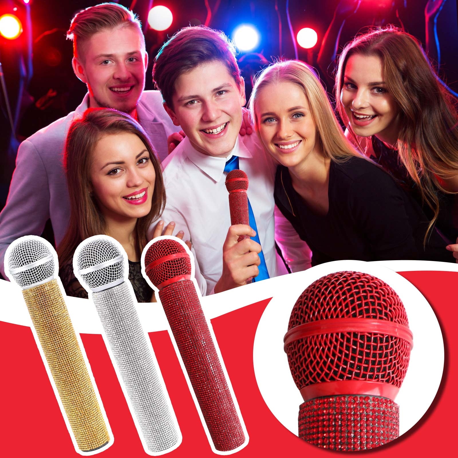 Rwvbm Bling Rhinestone Microphone Prop, Shimmering Fake Mic for Stage ...