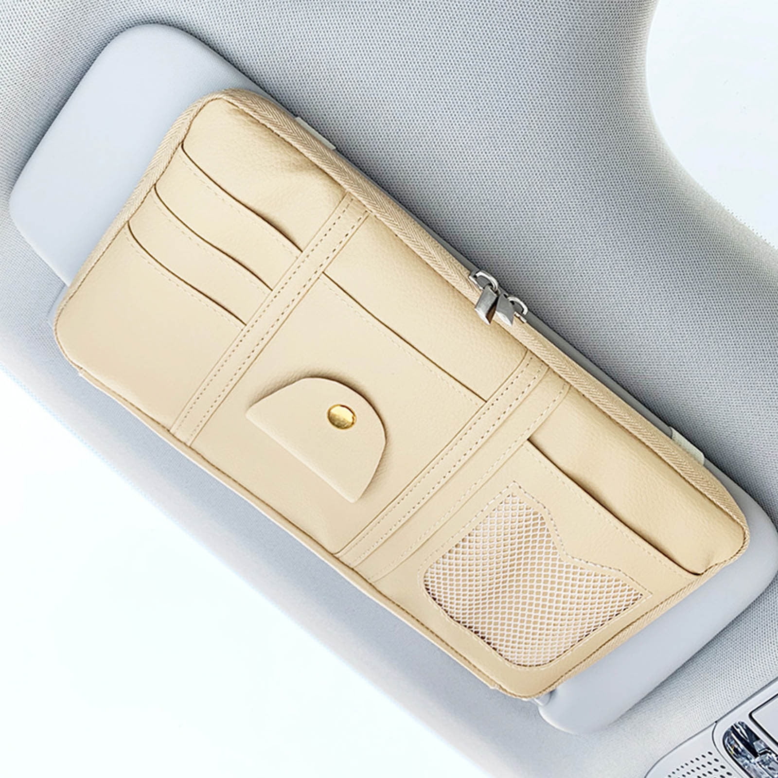 Sun Visor Organizer,Leather Car Storage Bag,Multi-Pocket Visor Clip ...