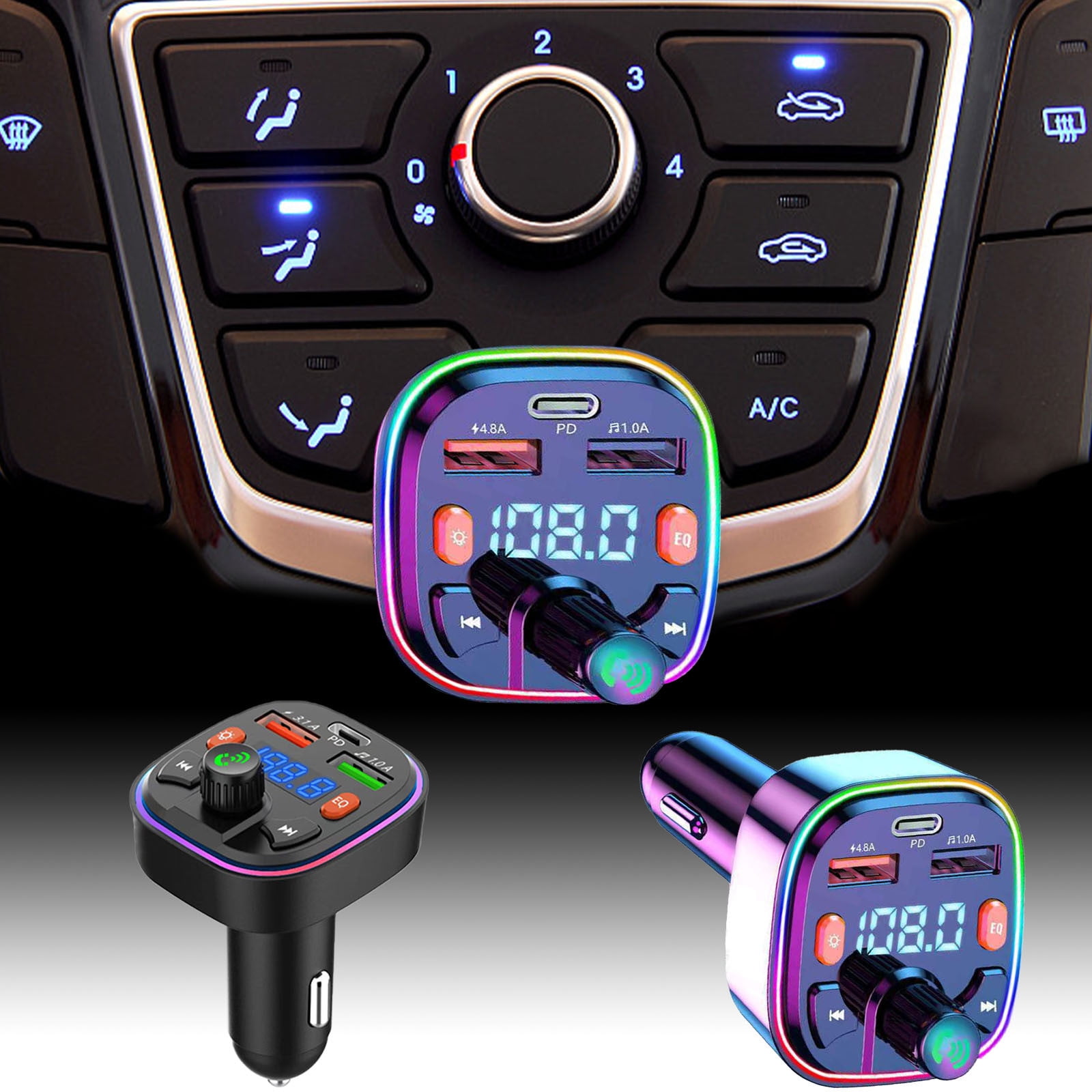 Car Bluetooth Adapter,Wireless FM Transmitter Receiver,Handsfree Music ...