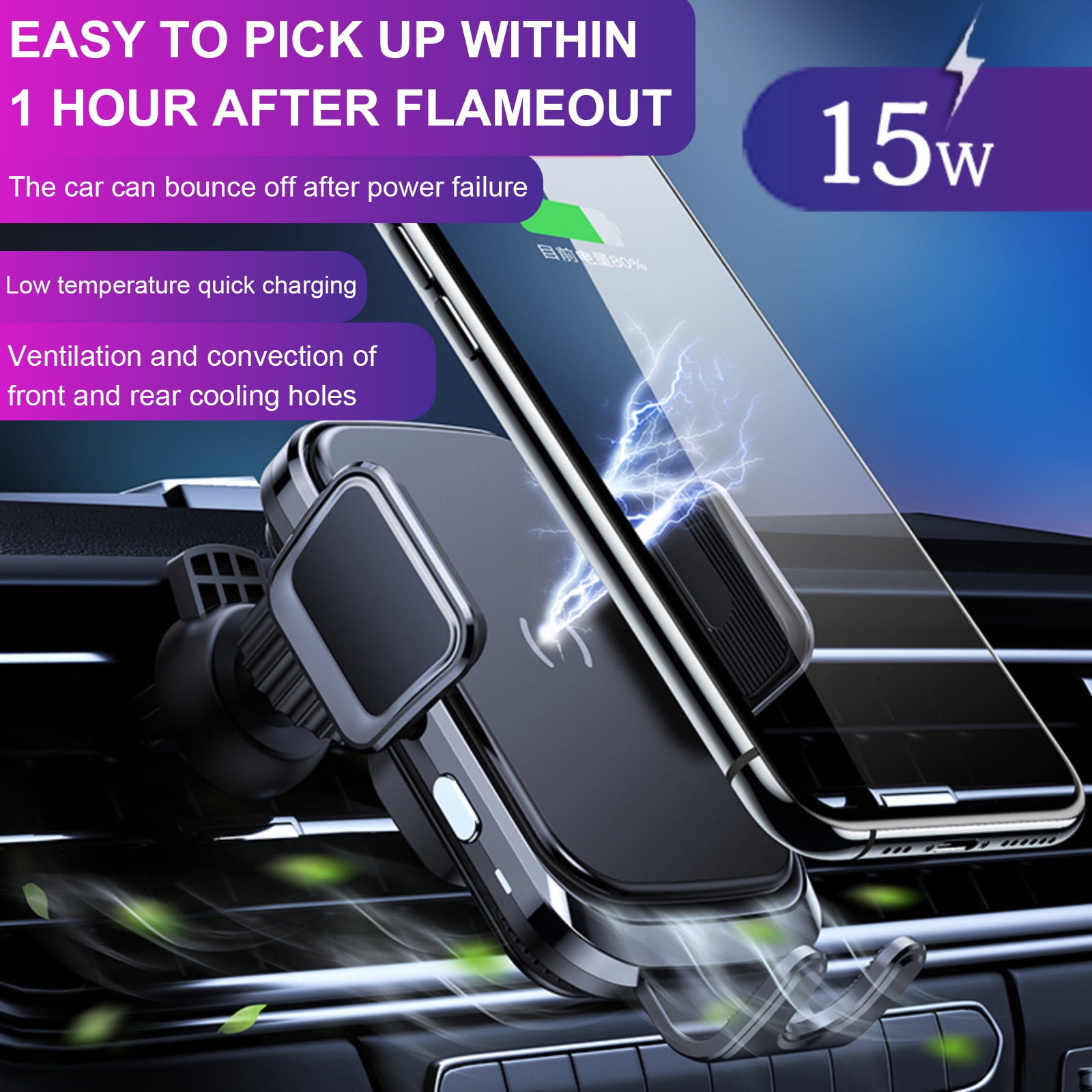 Car Wireless Charger,15W Fast Charging Mount,Auto-Clam Technology ...