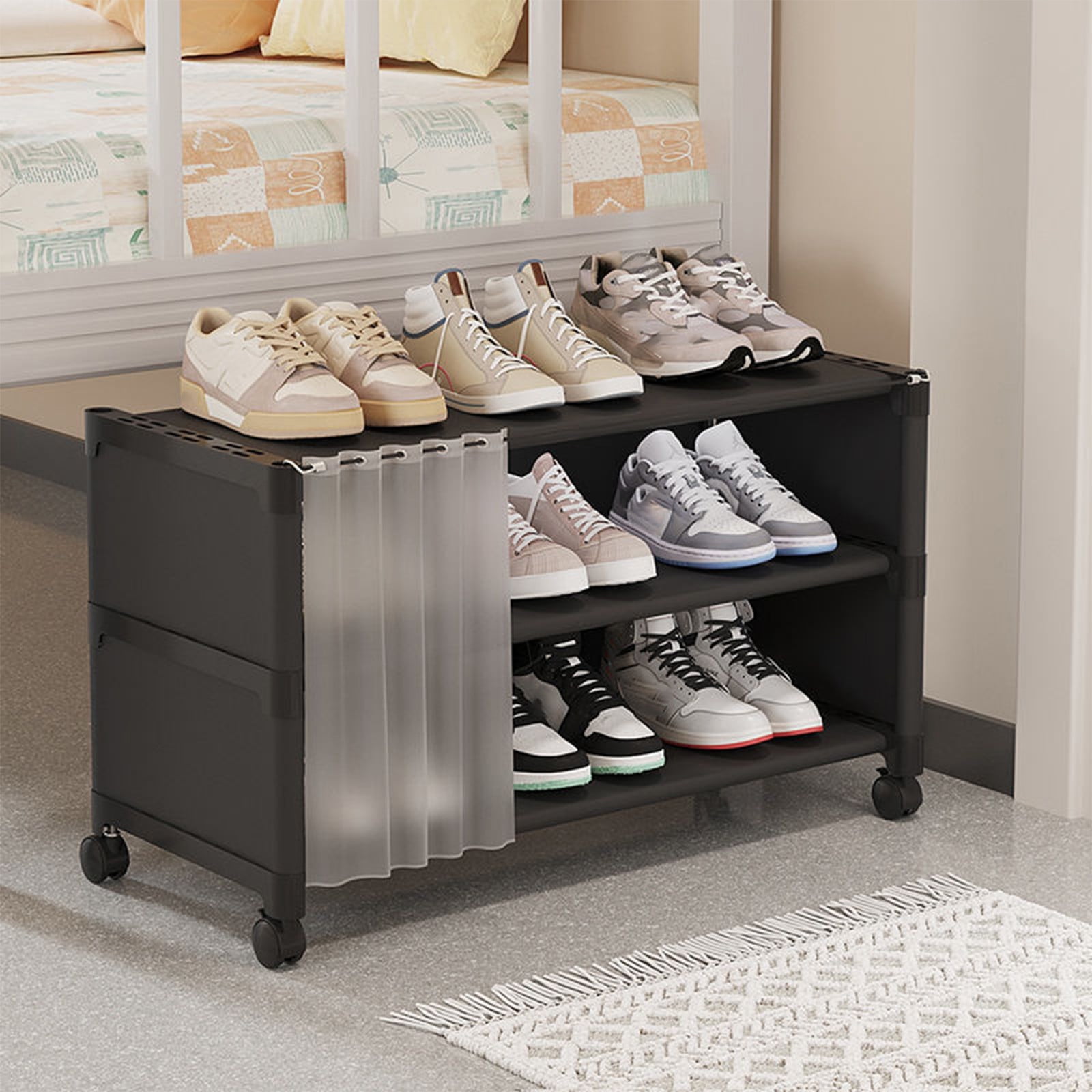 Shoe Rack,Multi-Layer Storage Organizer,Rolling Shoe Cabinet,Compact ...