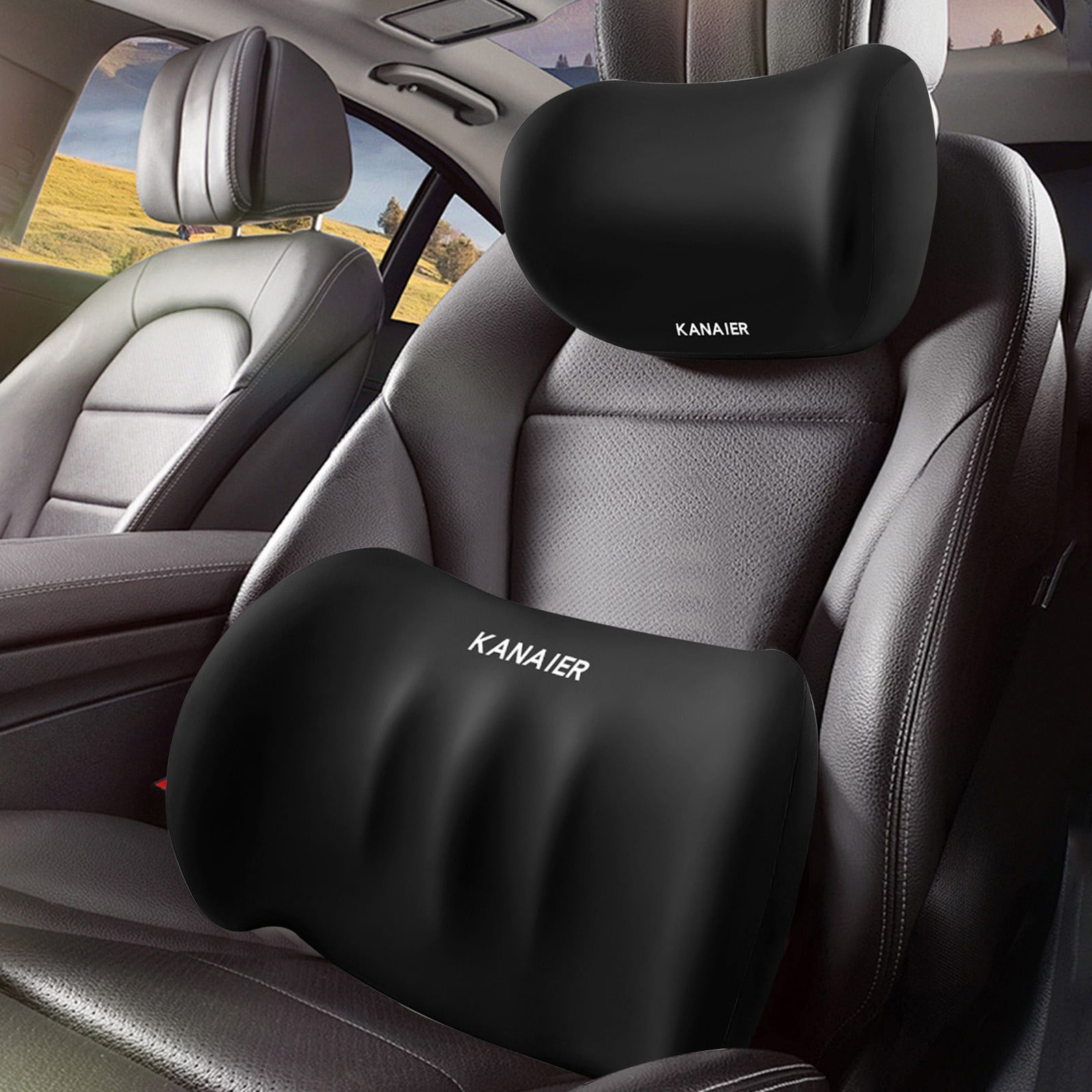 Rwvbm Ergonomic Car Headrest & Lumbar Support Set Foam Neck & Back ...
