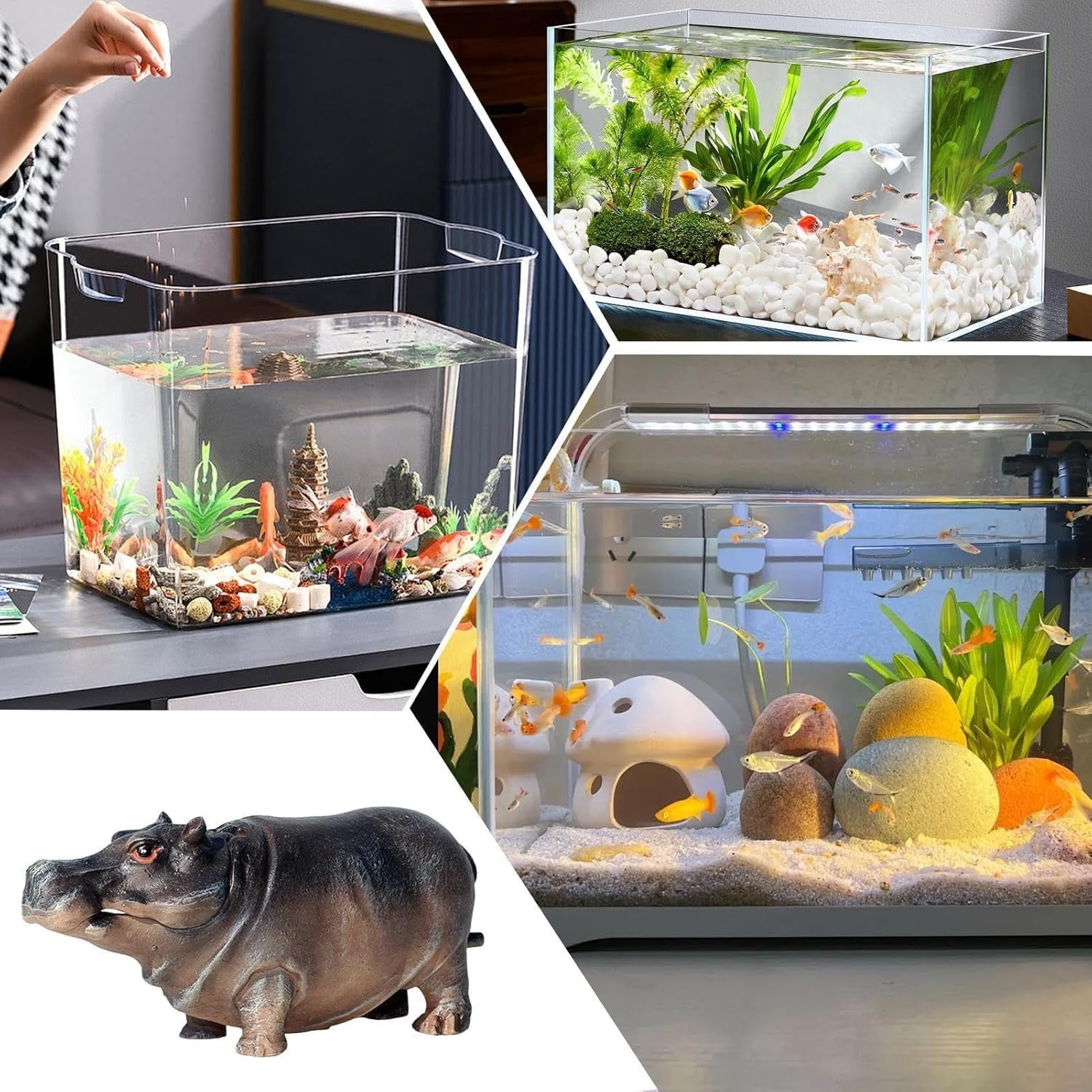 Rwvbm Hippo-Shaped Aquarium Bubbler-Resin Fish Tank Oxygen Pump ...