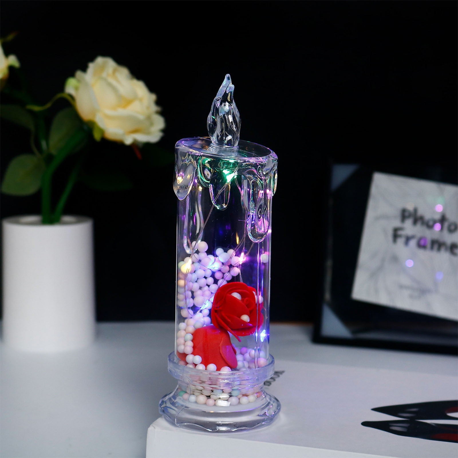 Rwvbm LED Flameless Candle Night Light Rose-Shaped Heart Decor Warm ...