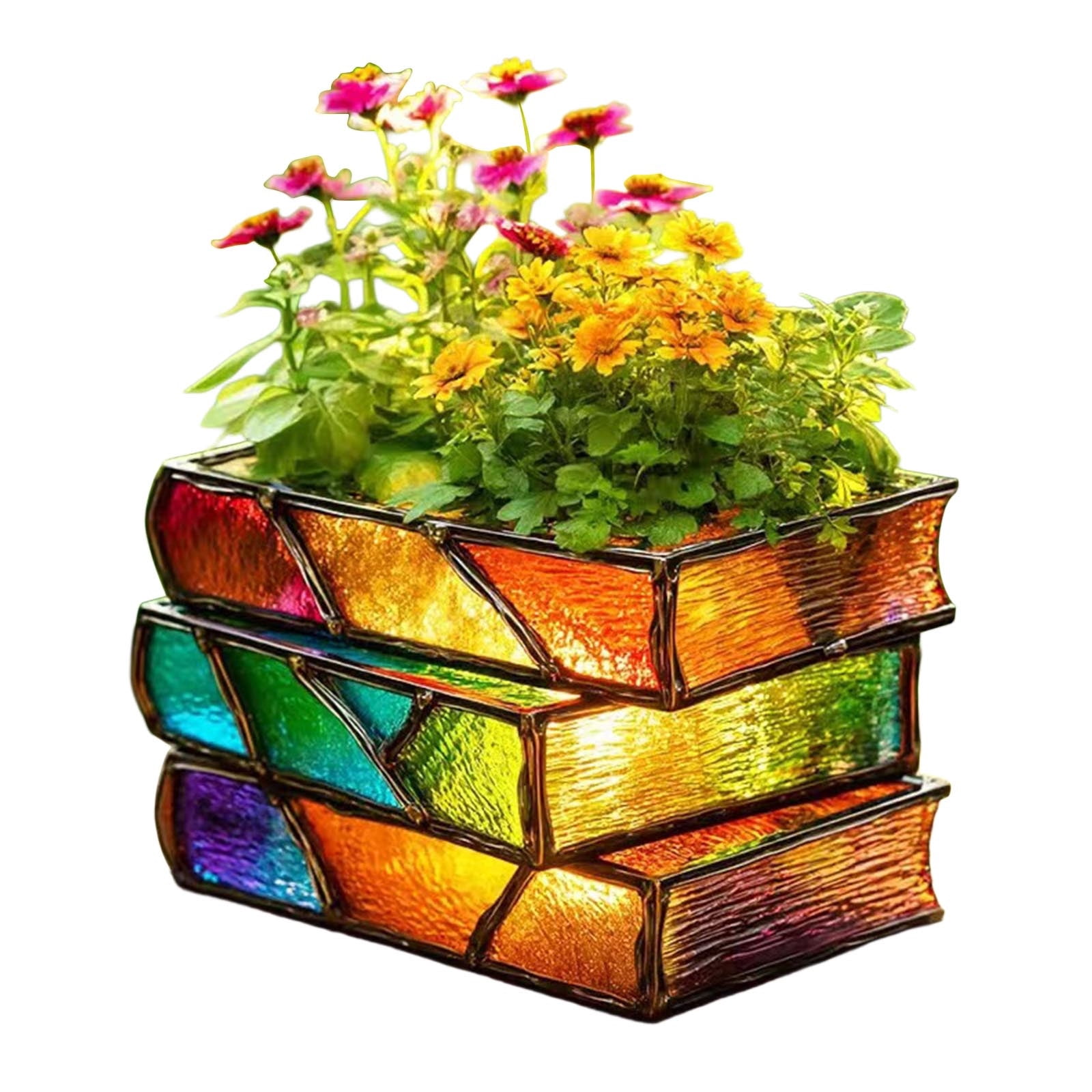 Rwvbm Mini Stacked Books Resin Planter-Decorative Desktop Pot for Small ...