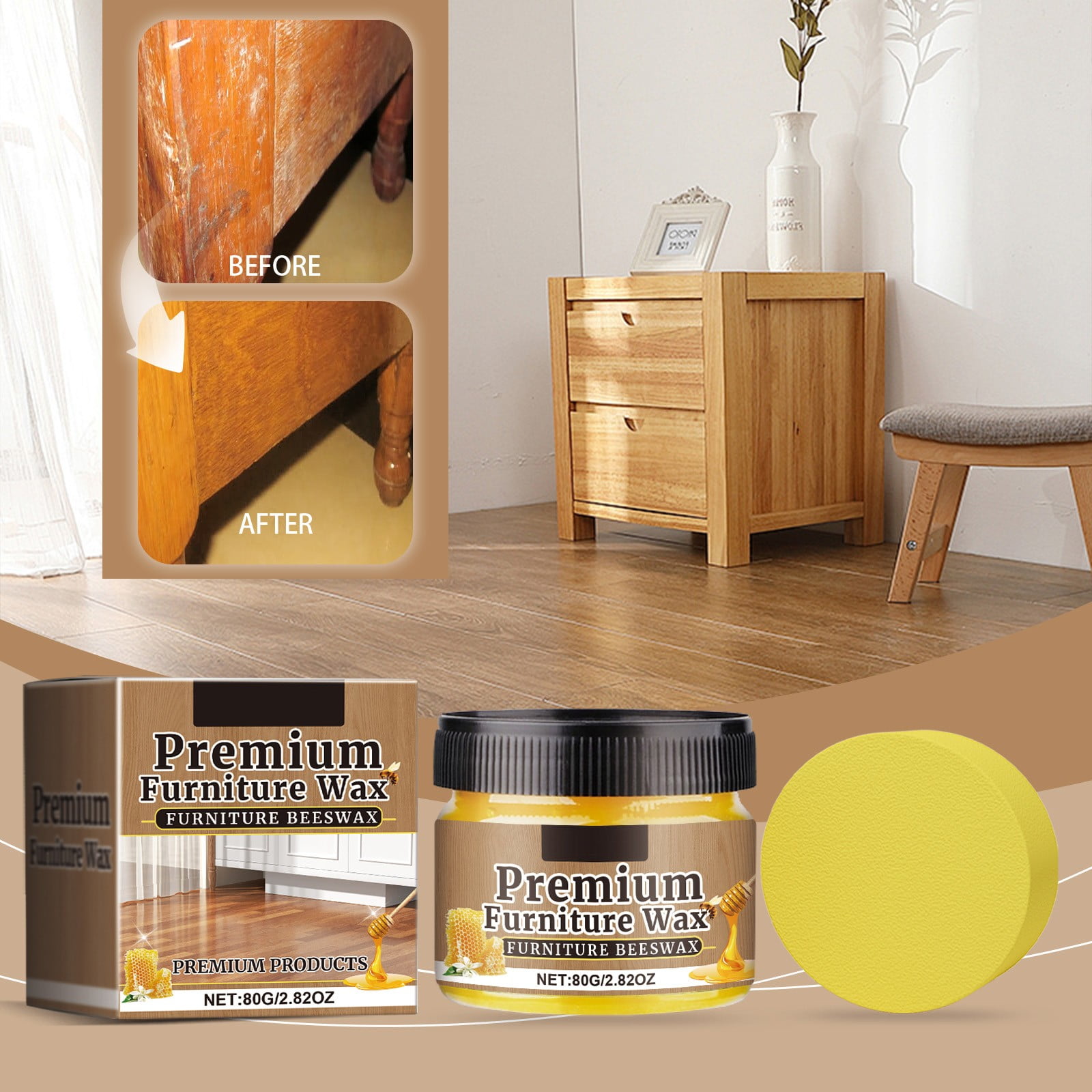 Rwvbm Natural Beeswax Furniture Polish & Care Wax-80g Multipurpose Wood ...