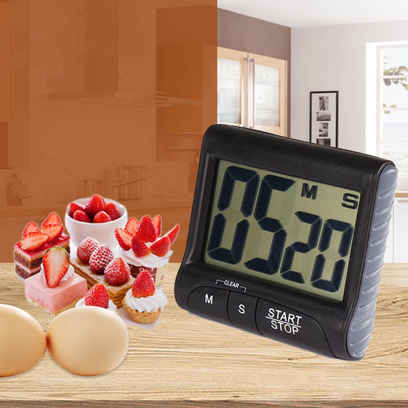 Rwvbm Red Digital Kitchen Timer with Magnetic Back & Clip 4-Digit LCD Display Countdown Alarm ...