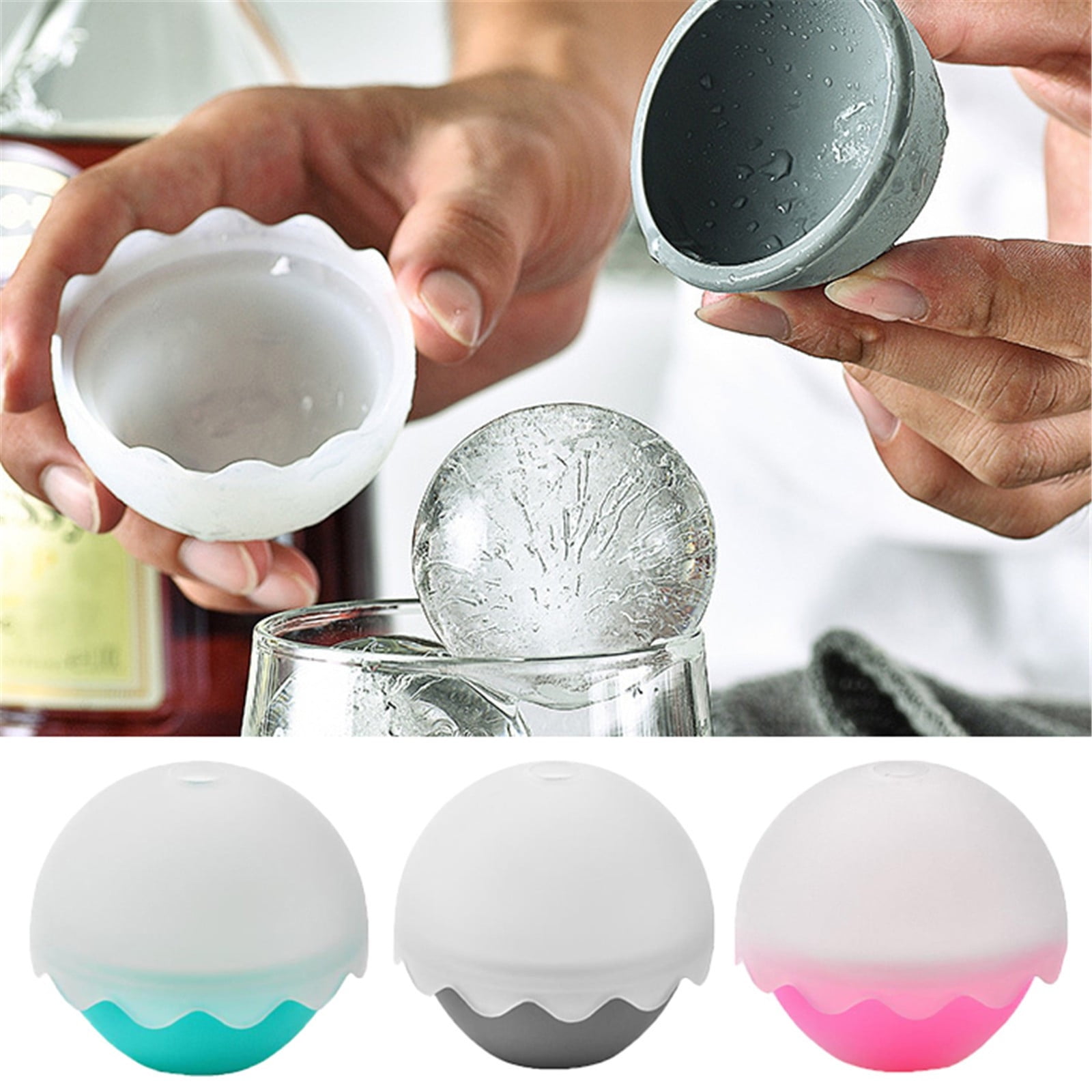 Round Ice Ball Maker,Large Spherical Ice Molds,Reusable Whiskey Ice ...