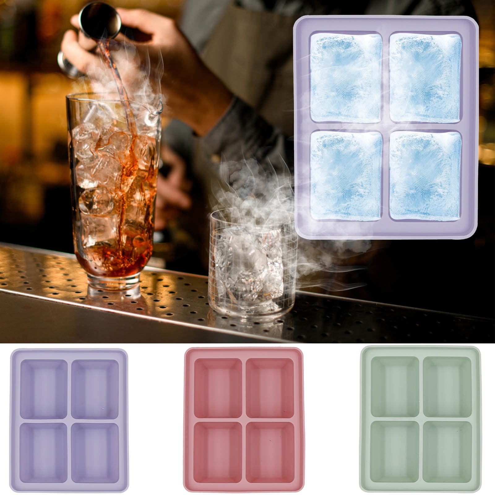 Large Ice Trays,Flexible Silicone Molds,Removable Lid Design,Food-Grade ...