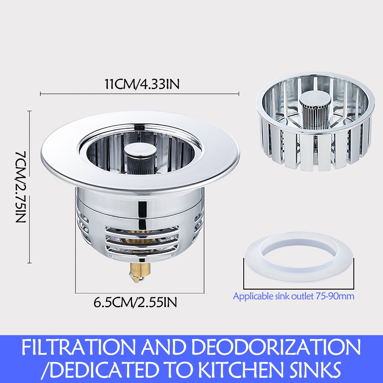 Universal Sink Filter,Stainless Steel Odor Blocker,Leak-Proof Kitchen ...