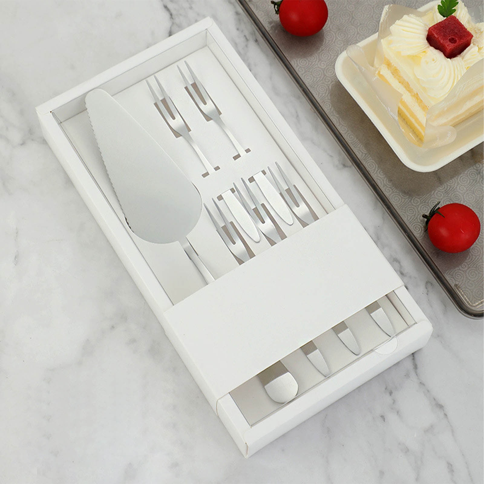 Rwvbm Stainless Steel Cake Knife & Fork Set - 22.3cm Serrated Blade ...