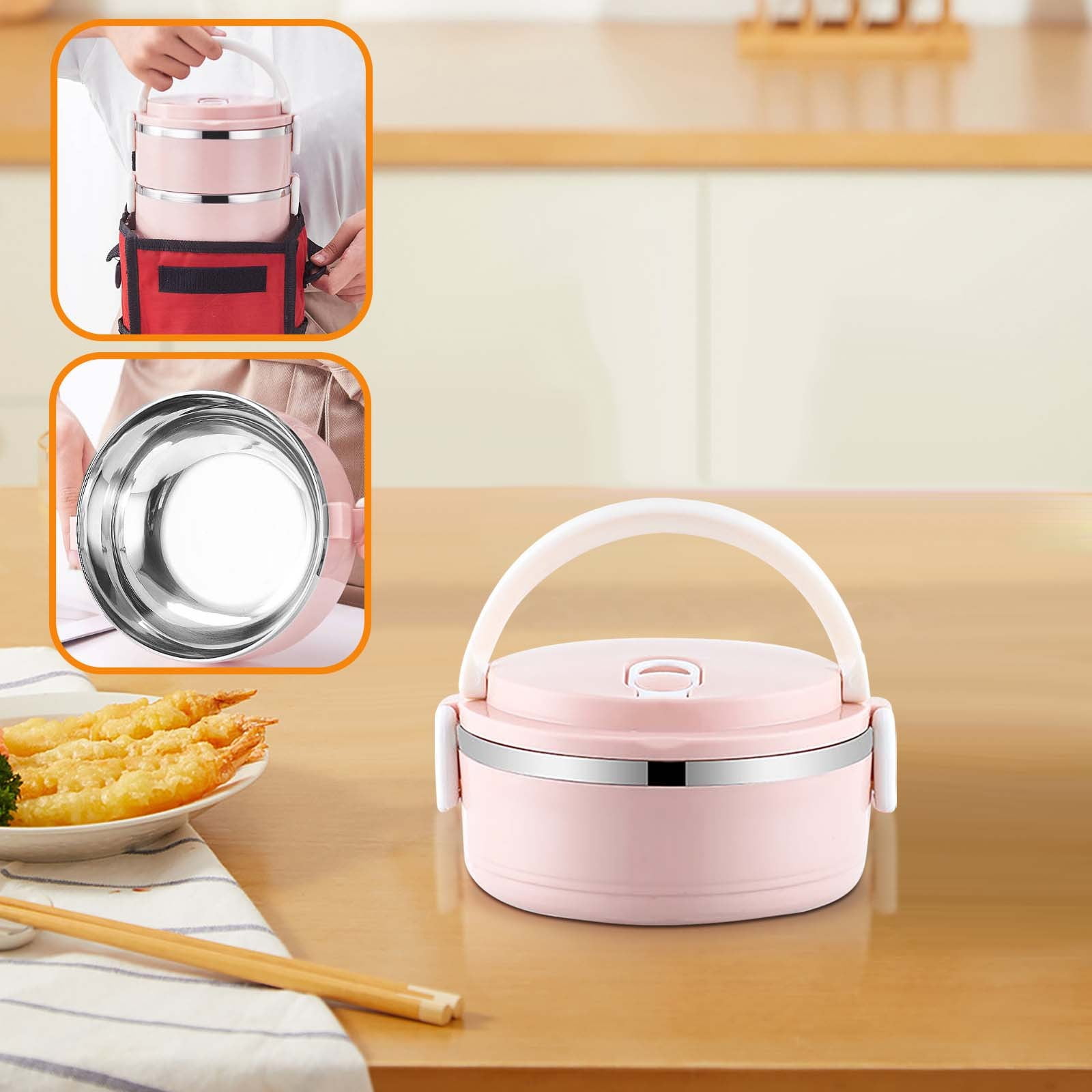 Stainless Steel Insulated Lunch Box Portable Circular Bento Box for s ...