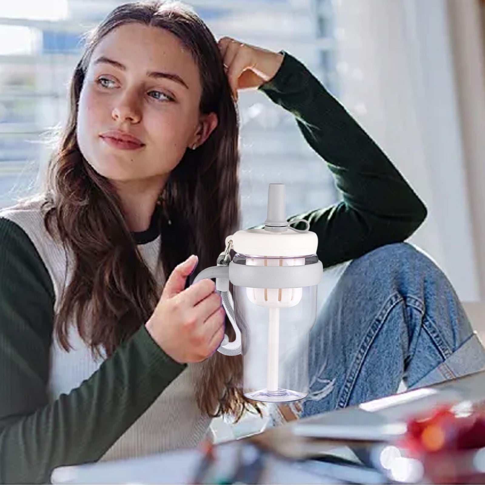 Rwvbm Summer Water Bottle 680ml Portable Travel Mug Leakproof Built-In ...