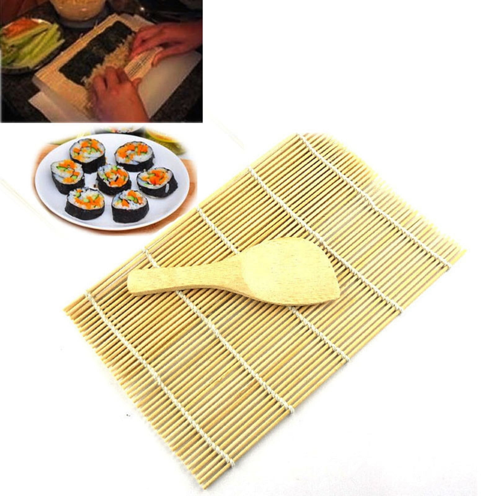 Rwvbm Sushi Rolling Mat & Rice Paddle Set 9.45 x 9.45 Makisu for DIY ...