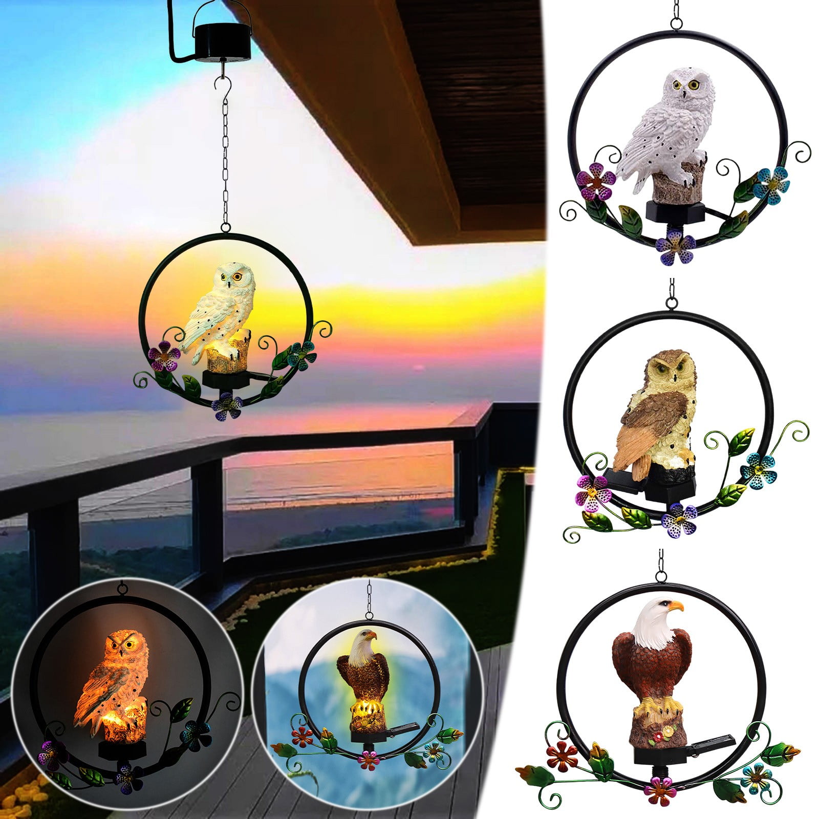 Lightall Uonlytech Outdoor Hanging Light, Solar Powered LED Owl Lamp ...