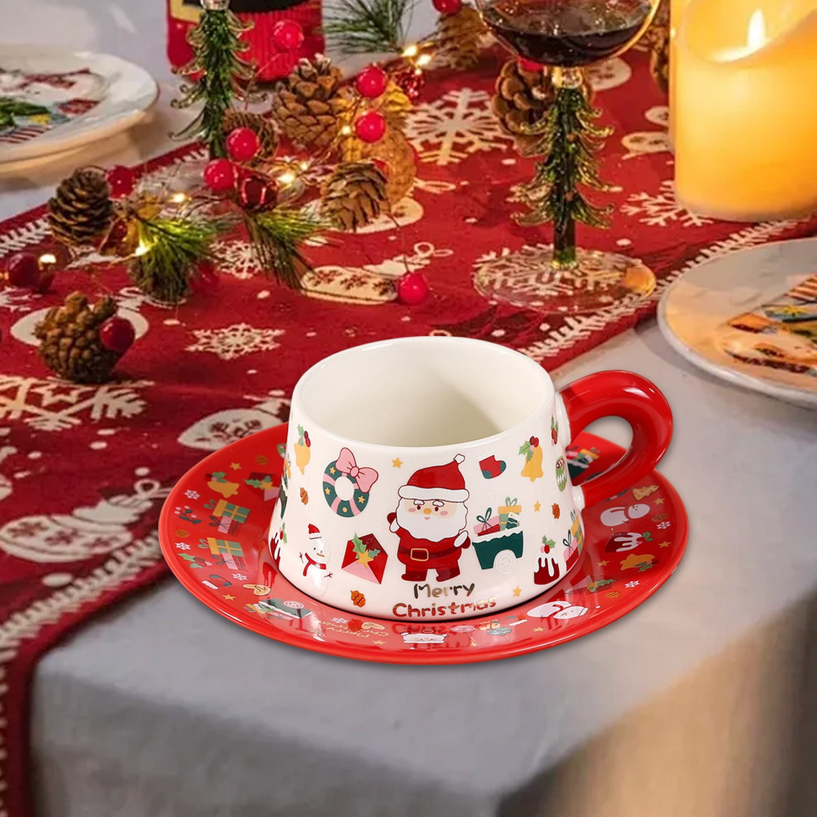RWVBM Ins Christmas Ceramic Coffee Cup Border Cup And Saucer Set ...