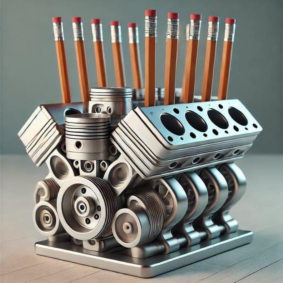 Rwvbm V8 Engine Block Style Pen & Pencil Metal Desk Organizer for Car ...