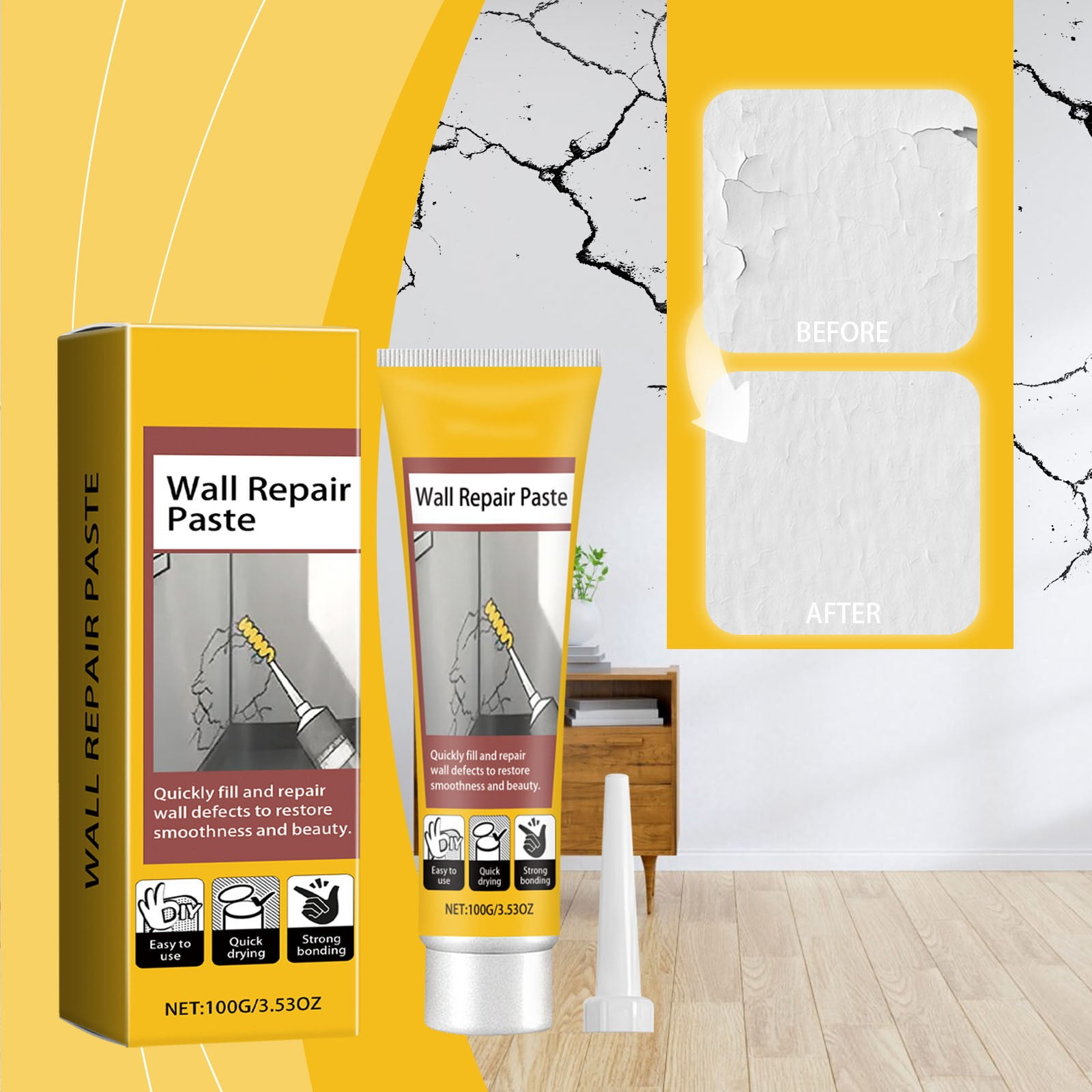 Rwvbm Wall Crack Repair Paste Seamless Wall Damage Repair for Cracks ...