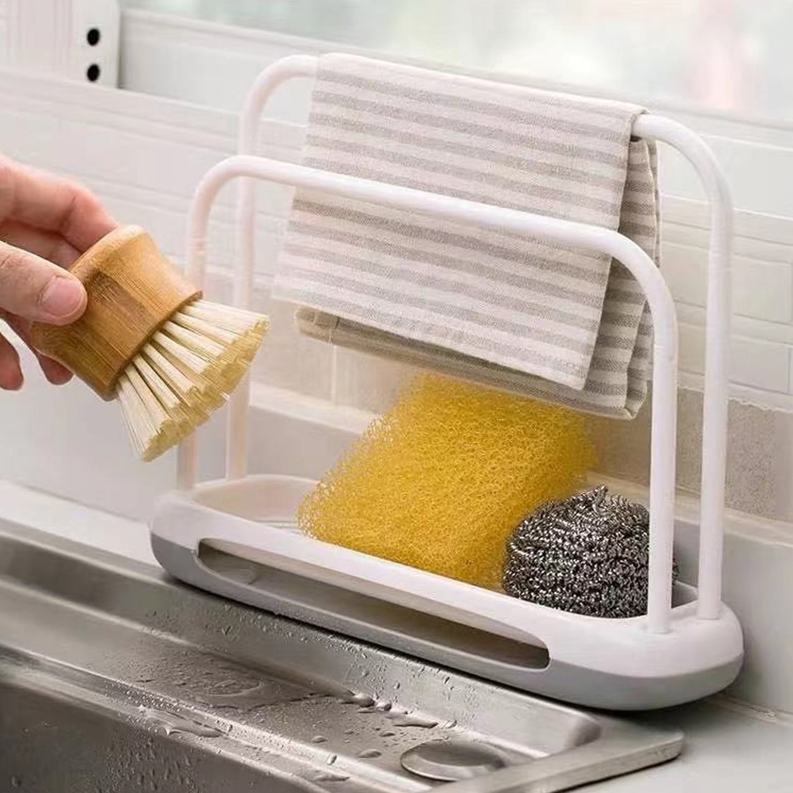 Rwvbm White Plastic Kitchen Sponge & Dishcloth Rack 2-Tier Sink ...