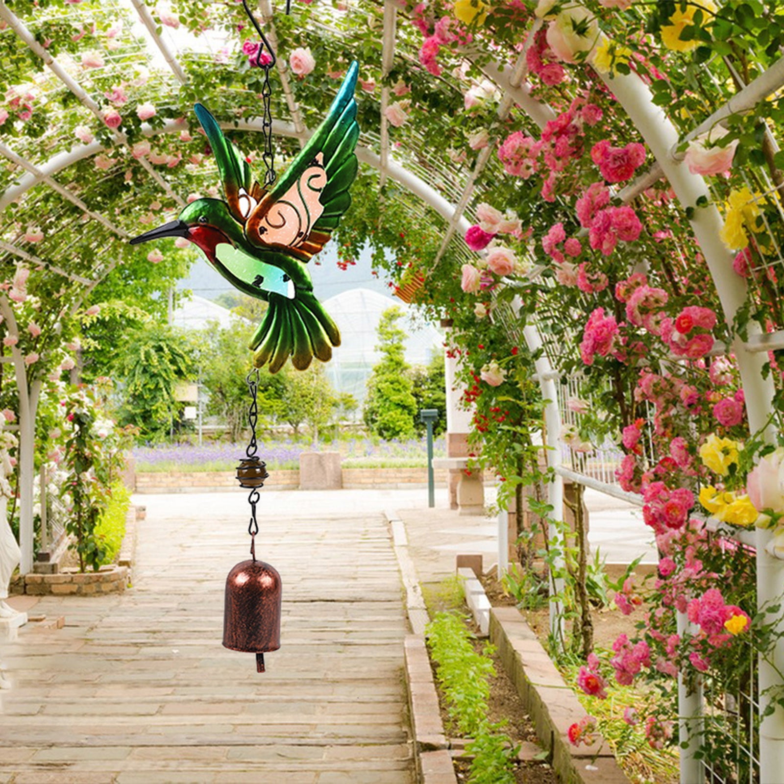 Rwvbm Wind Chimes,Metal Hummingbird Wind Chime Pendant Glass Painted ...