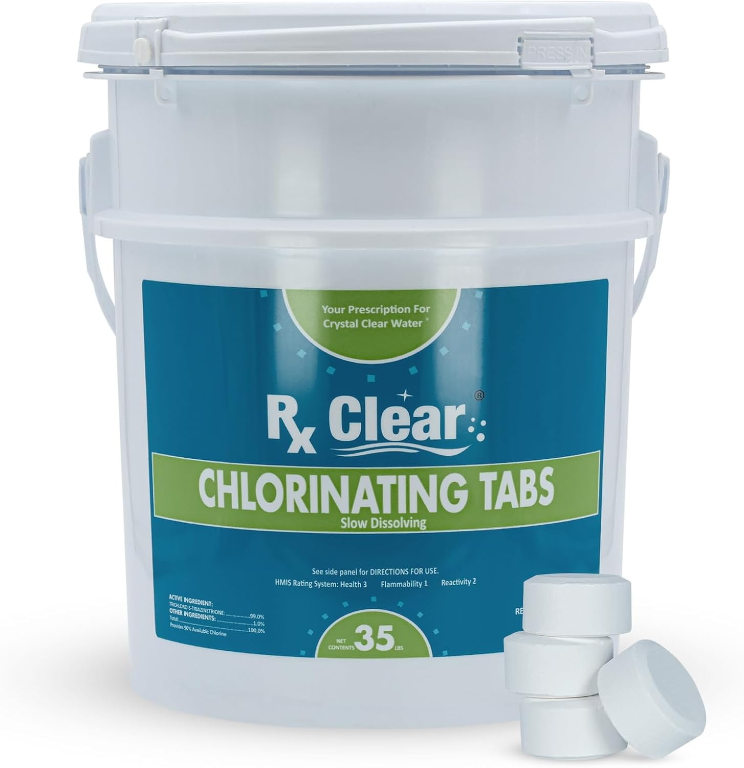 Rx Clear Long Last 1" Stabilized Chlorine Tablets for Pools & Spas, 35 ...