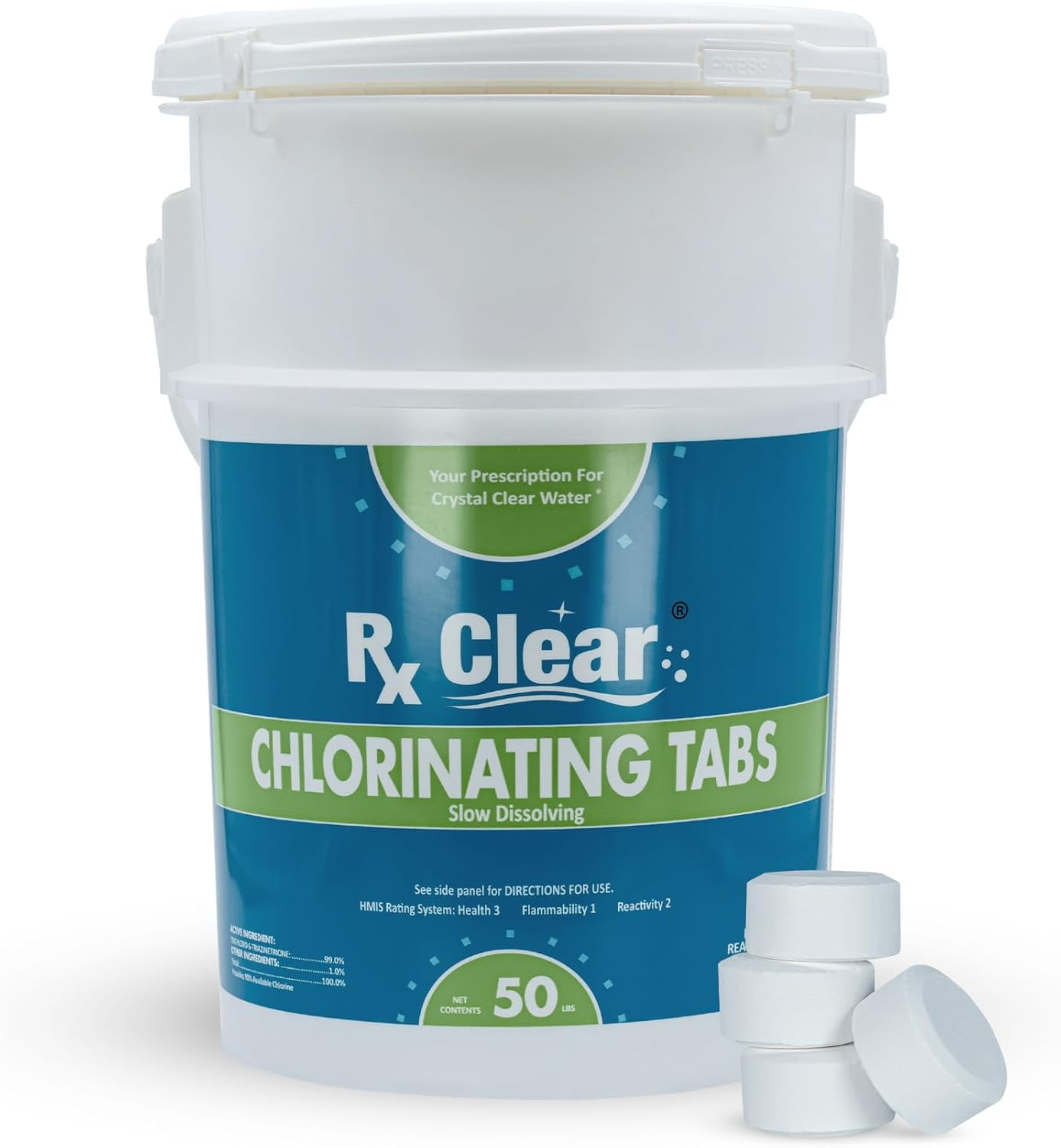 "Rx Clear Long Lasting 1"" Stabilized Chlorine Tablets for Swimming ...
