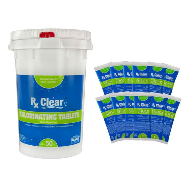 Rx Clear 3" Stabilized Chlorine Tablets and Super Shock Kit, 50 lbs ...