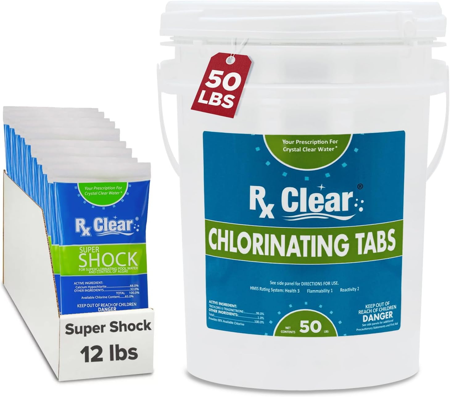 Rx Clear 3" Stabilized Chlorine Tablets and Super Shock Kit, 50 lbs ...