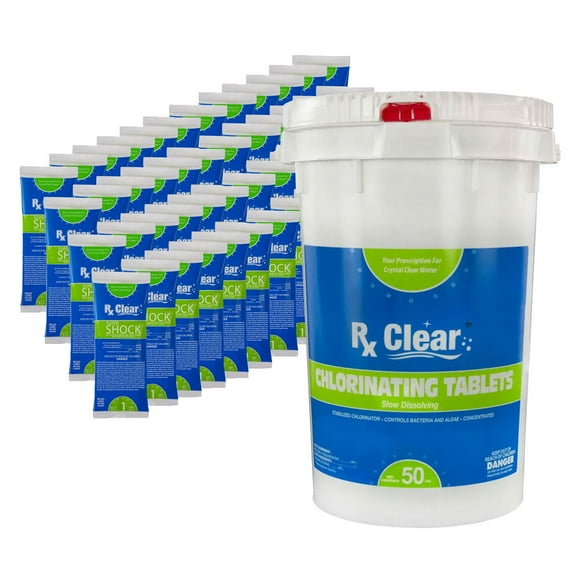Rx Clear 3" Stabilized Chlorine Tablets and Super Shock Kit, 50 lbs ...