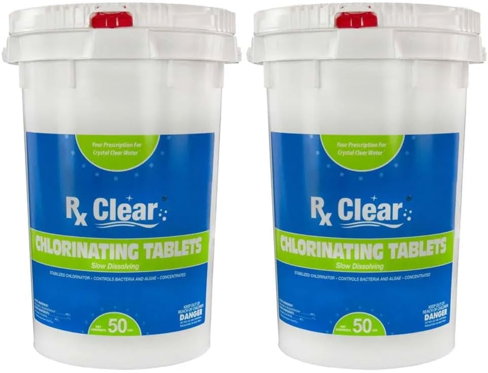 "Rx Clear Stabilized Chlorinating Tablets for Swimming Pools, 3"", 100 ...