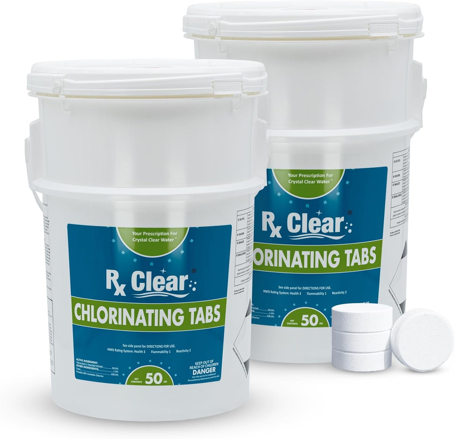 "Rx Clear Stabilized Chlorinating Tablets for Swimming Pools, 3"", 100 ...