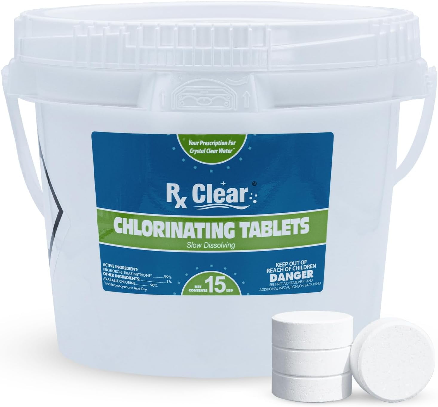 "Rx Clear Stabilized Chlorine Tablets, 3"", UV Protected, Slow ...