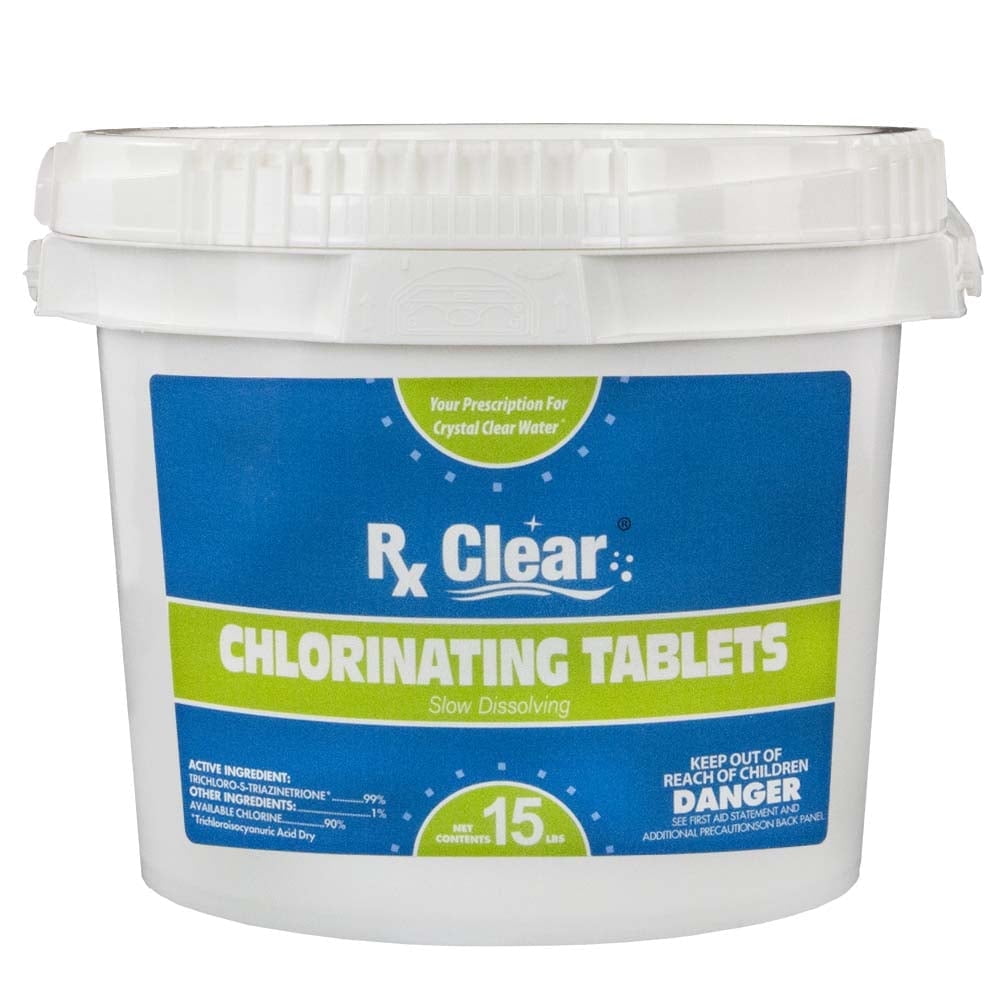 Rx Clear 3" Stabilized Chlorine Tablets for Swimming Pools, 15 lbs ...